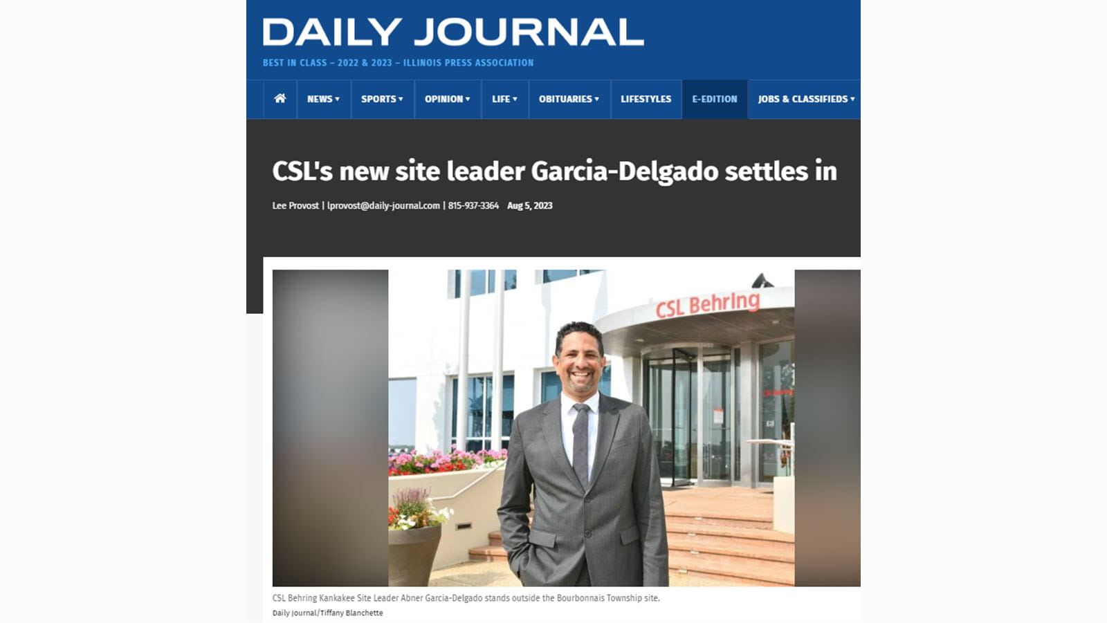 In the News: CSL’s Site Leader in Kankakee, Illinois
